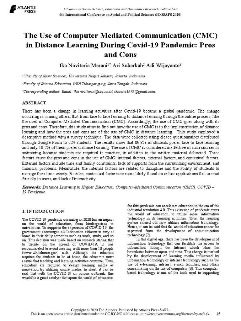 The Use of Computer Mediated Communication (CMC) in Distance Learning During Covid-19 Pandemic ...