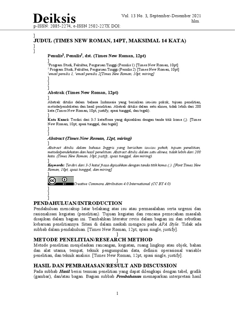 Template Jurnal Deiksis Terbaru 2021 | PDF