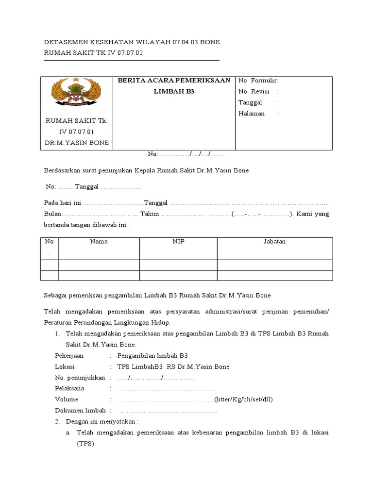 Form Berita Acara Pemeriksaan Limbah B3 | PDF