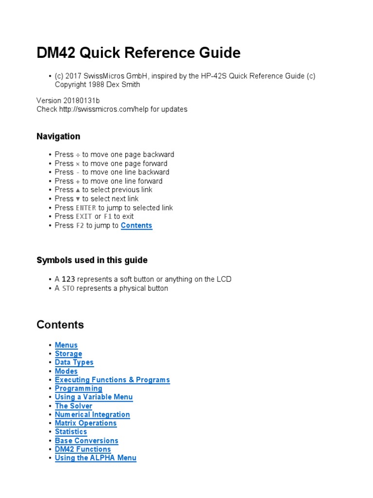 DM-42 Quick Reference Guide | PDF | Matrix (Mathematics) | Complex Number
