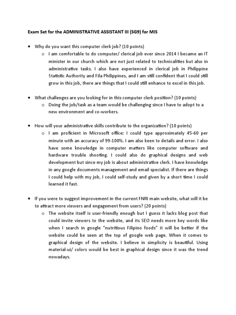 TEST ADMINISTRATIVE ASSISTANT III (Computer Operator II) - MIS | PDF ...