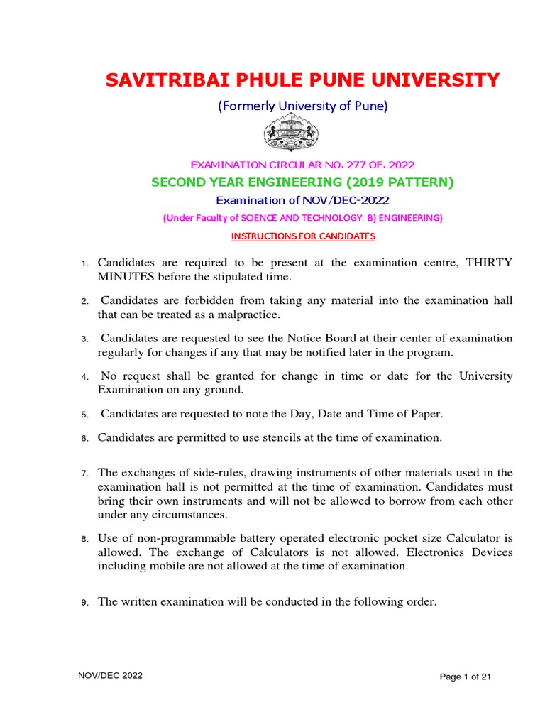 S.E. 2019 Pattern Endsem Timetable For Nov-Dec-2022 Exam | PDF ...