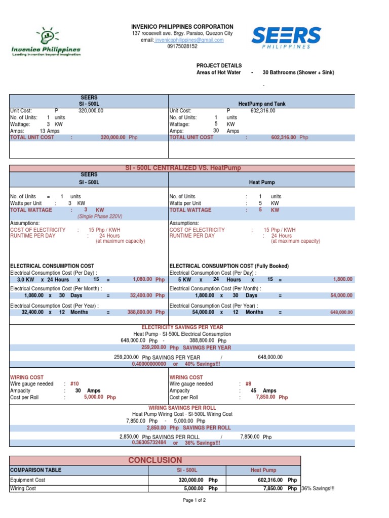 SEERS Si500 Vs HeatPump - Case Study Centralized Hotel 30 Rooms | PDF ...