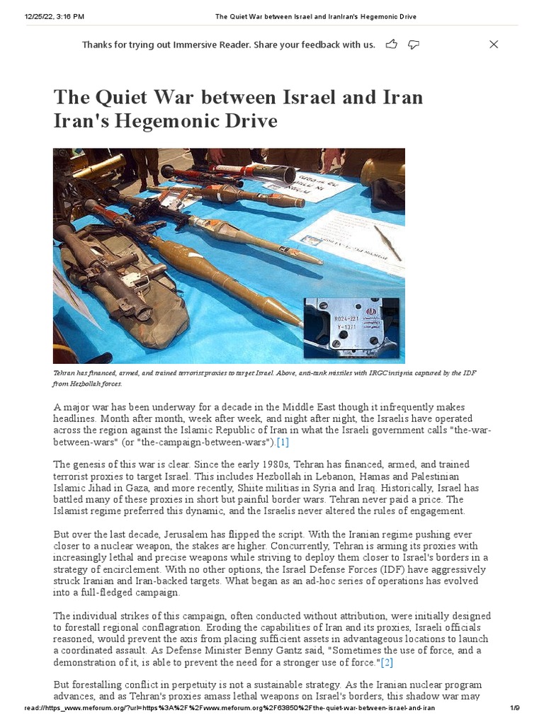 Israel's Shadow War Against Iran's Hegemonic Ambitions: A Decade of ...