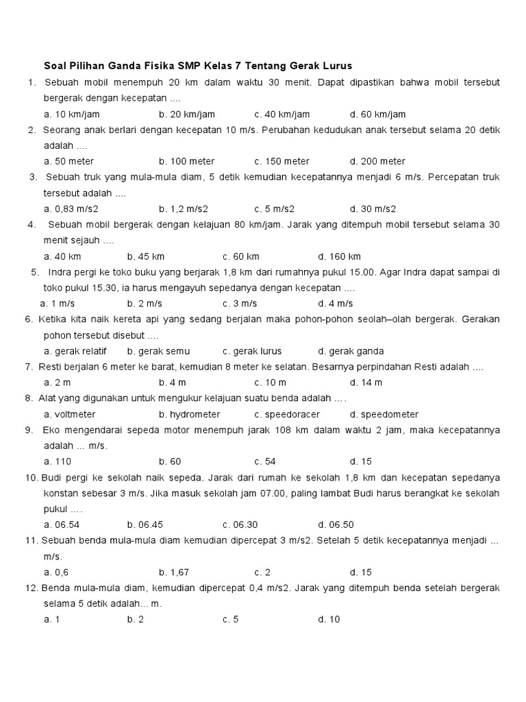 Soal Gerak Lurus Fisika SMP Kelas 7 | PDF