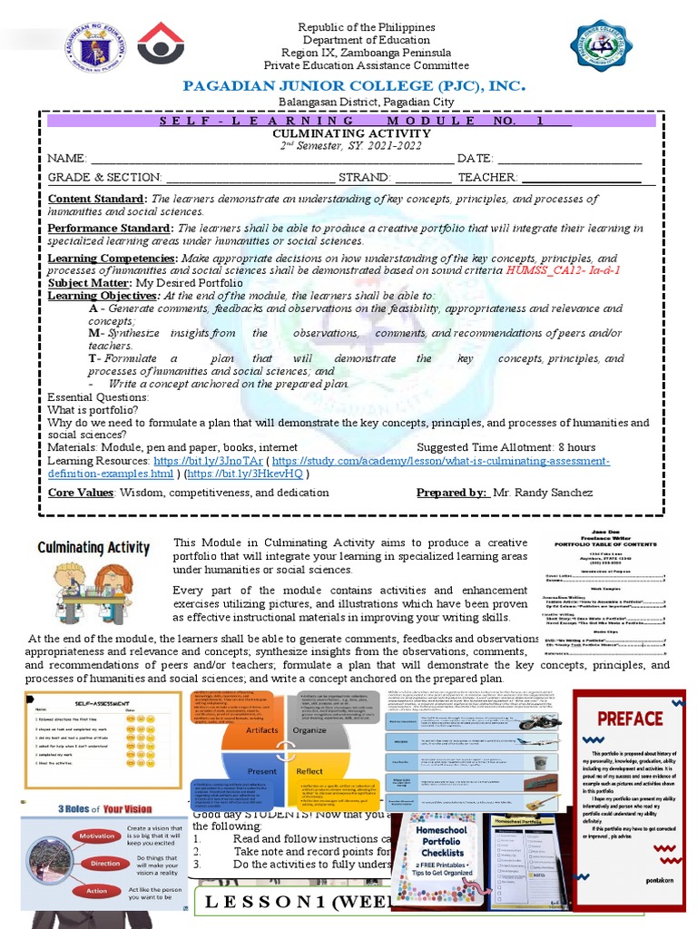 Module 1 CULMINATING ACTIVITY (Week 1-2) | PDF | Learning | Rubric ...