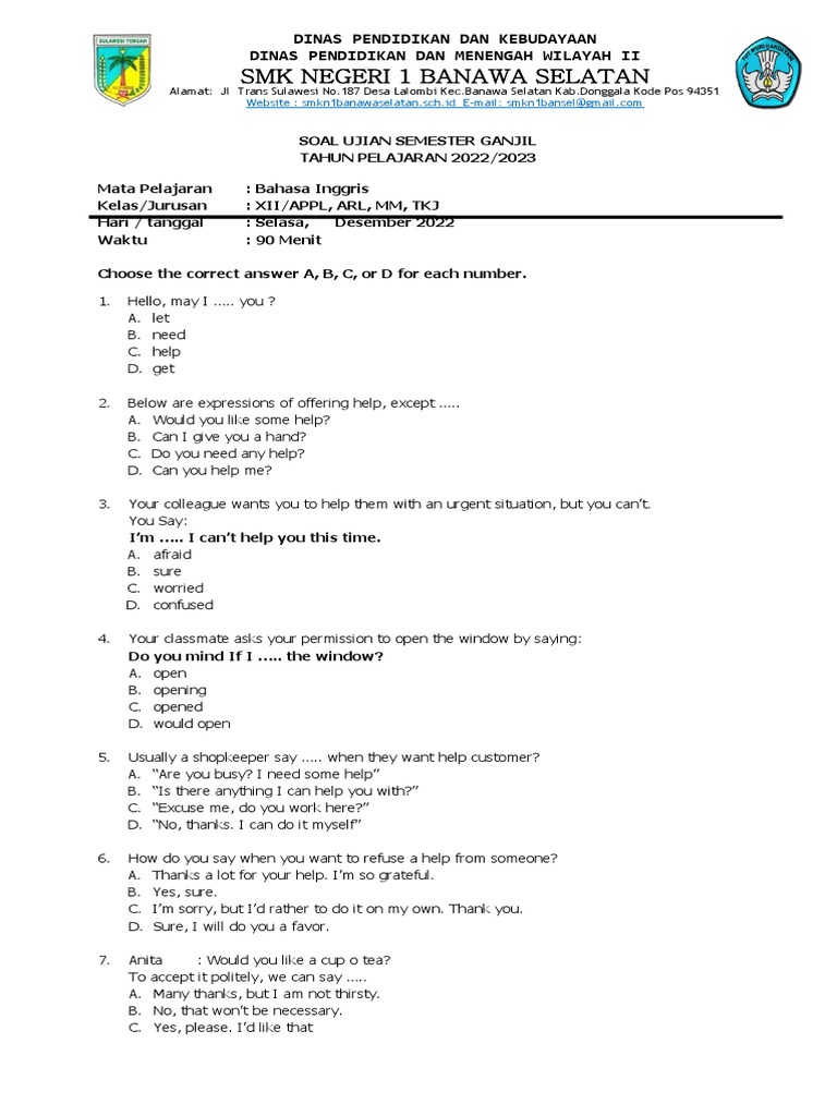 SOAL Bhs - INGGRIS GANJIL KELAS XII 2022 | PDF