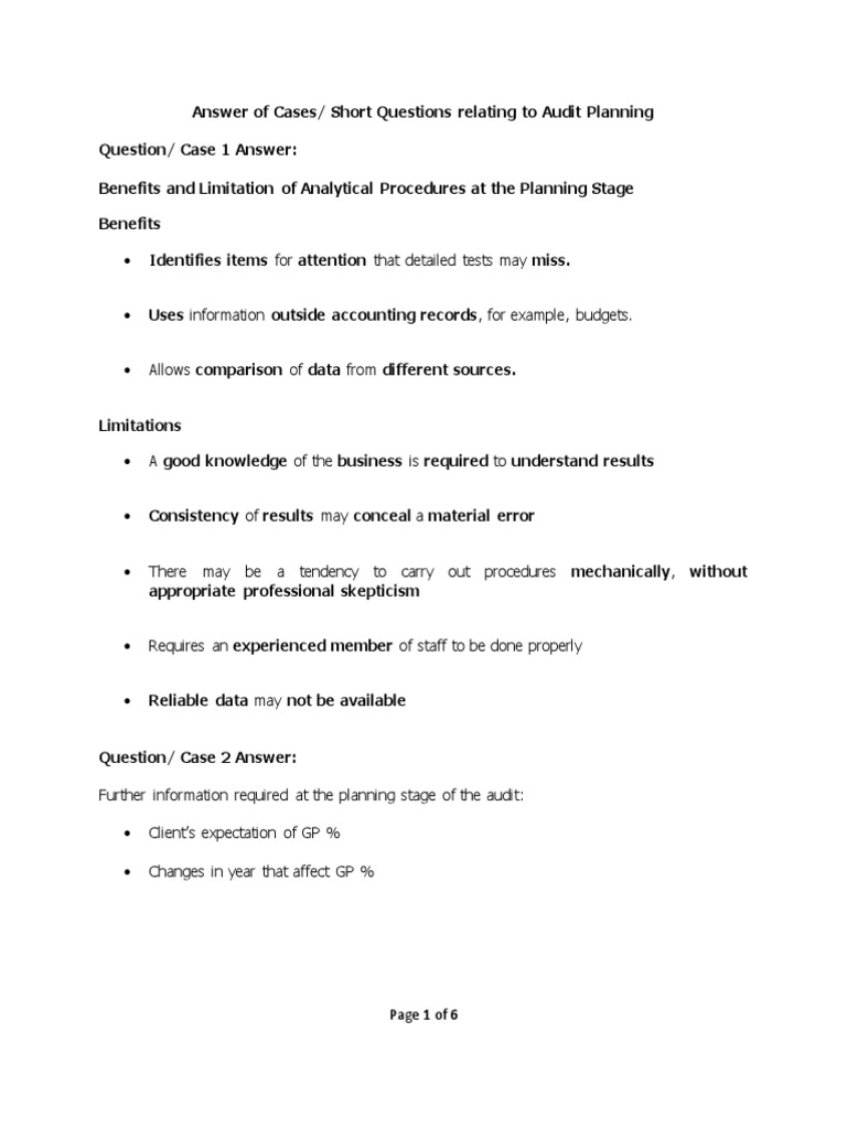Answer Relating To Cases On Audit Planning | PDF | Inventory | Audit