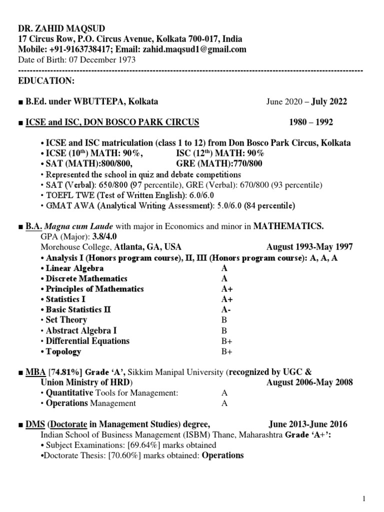 CV Math O Level 20220626 | Download Free PDF | Mathematics | Graduate ...