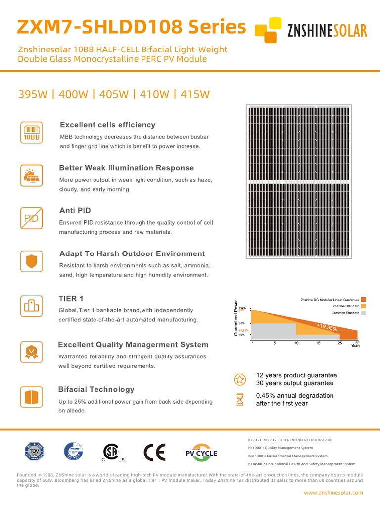 ZN Shine 410W | PDF | Solar Panel | Photovoltaics