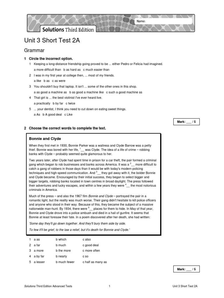 Sol3e Adv U3 Short Test 2a | PDF | Crimes | Crime & Violence