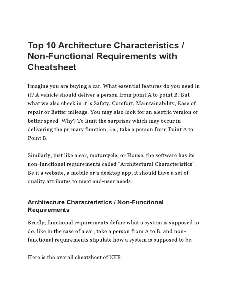 Top 10 Architecture Characteristics | PDF | Fault Tolerance | Software
