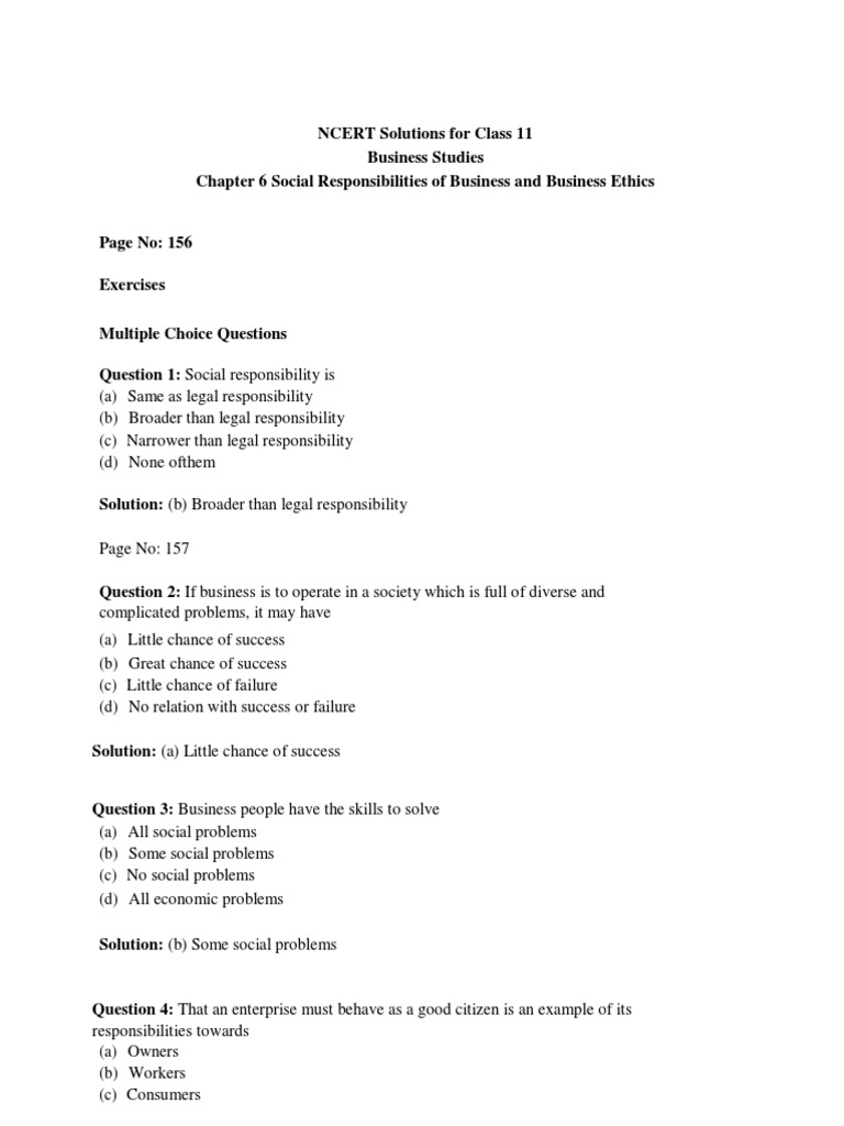 Class 11 Business Ethics & Social Responsibility | PDF | Corporate ...
