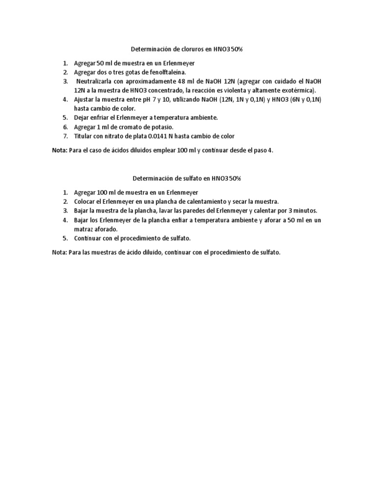 Análisis de Cloruros y Sulfatos en HNO3 | PDF