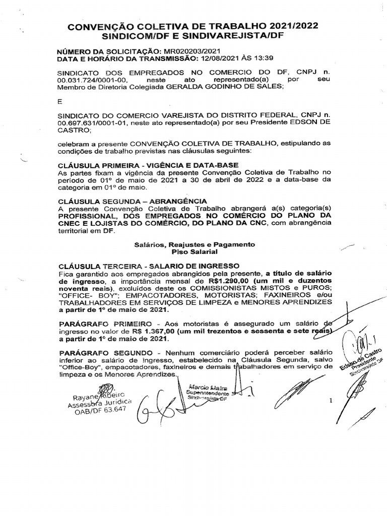 CCT 2021 2022 Sindicom DF e Sindivarejista | PDF