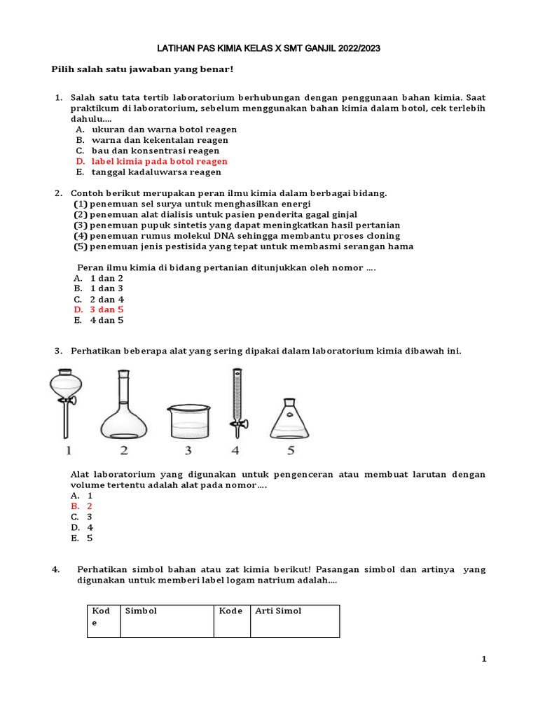 Lat Pas Kimia Kelas X Olimpiade | PDF | Metode & Bahan Ajar | Sains & Matematika