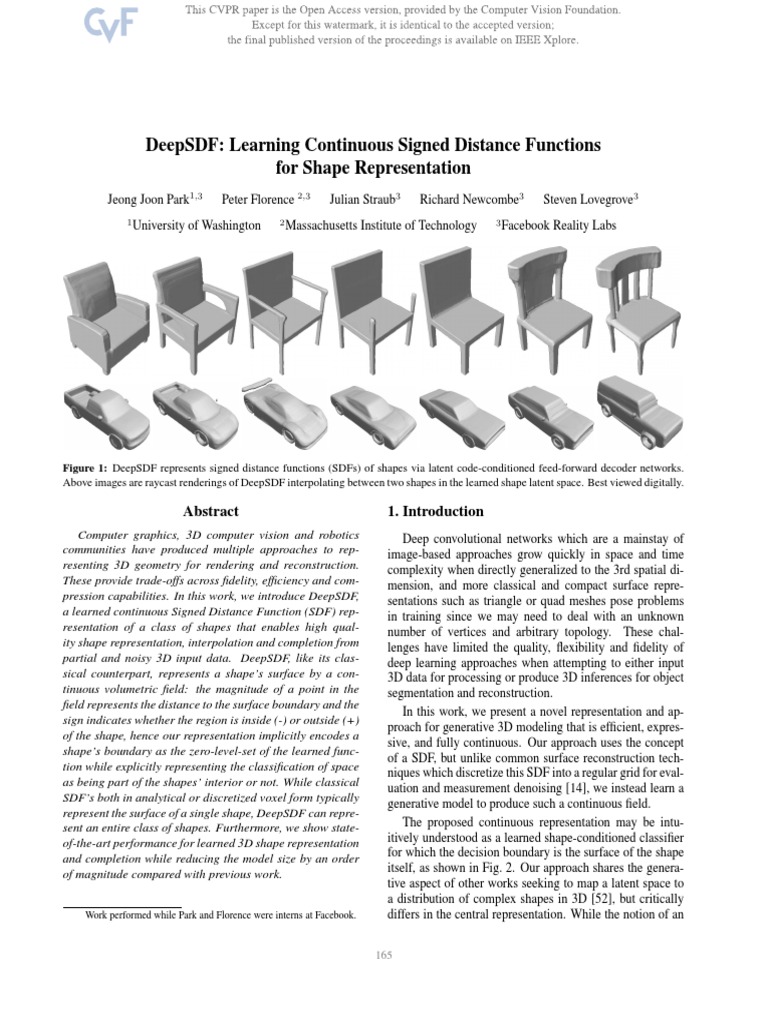 Park DeepSDF Learning Continuous Signed Distance Functions For Shape Representation CVPR 2019 ...