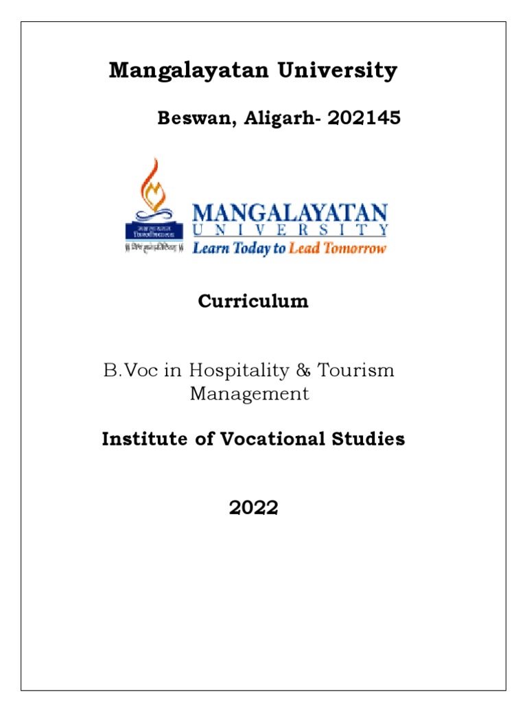 B.Voc in Hospitality & Tourism Management Curriculum | PDF