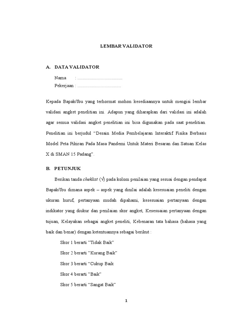 Lembar Validator ANGKET | PDF