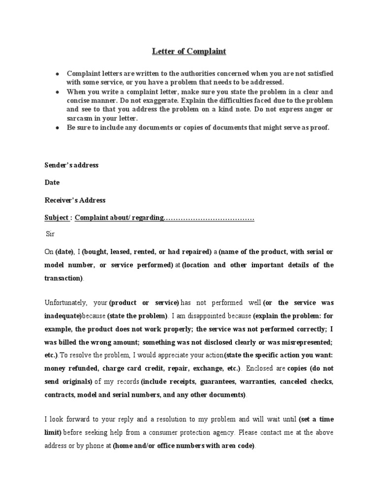 Grade 10 Letter of Complaint | PDF