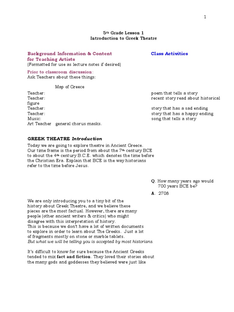 GREEK THEATRE LESSON PLAN 5th 1 | PDF | Tragedy | Theatre