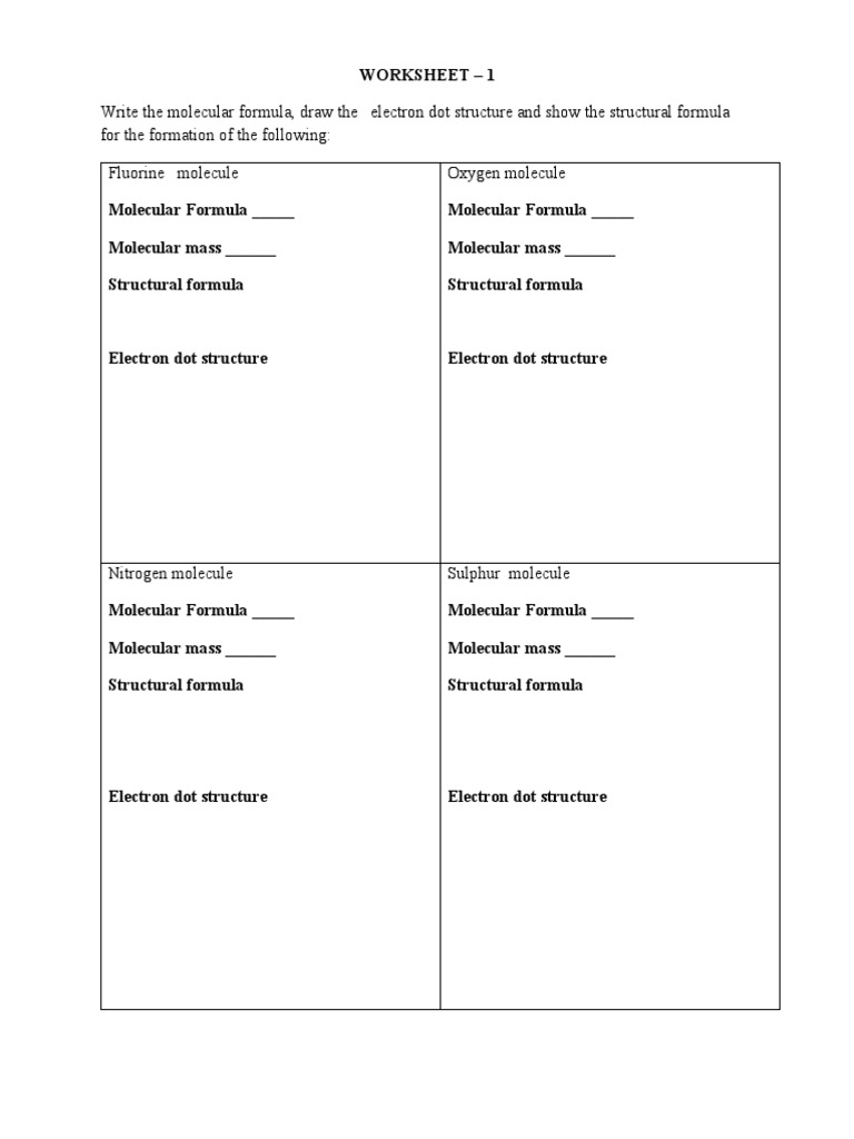 Molecular Structure Worksheet: Drawing Lewis Structures for Common ...