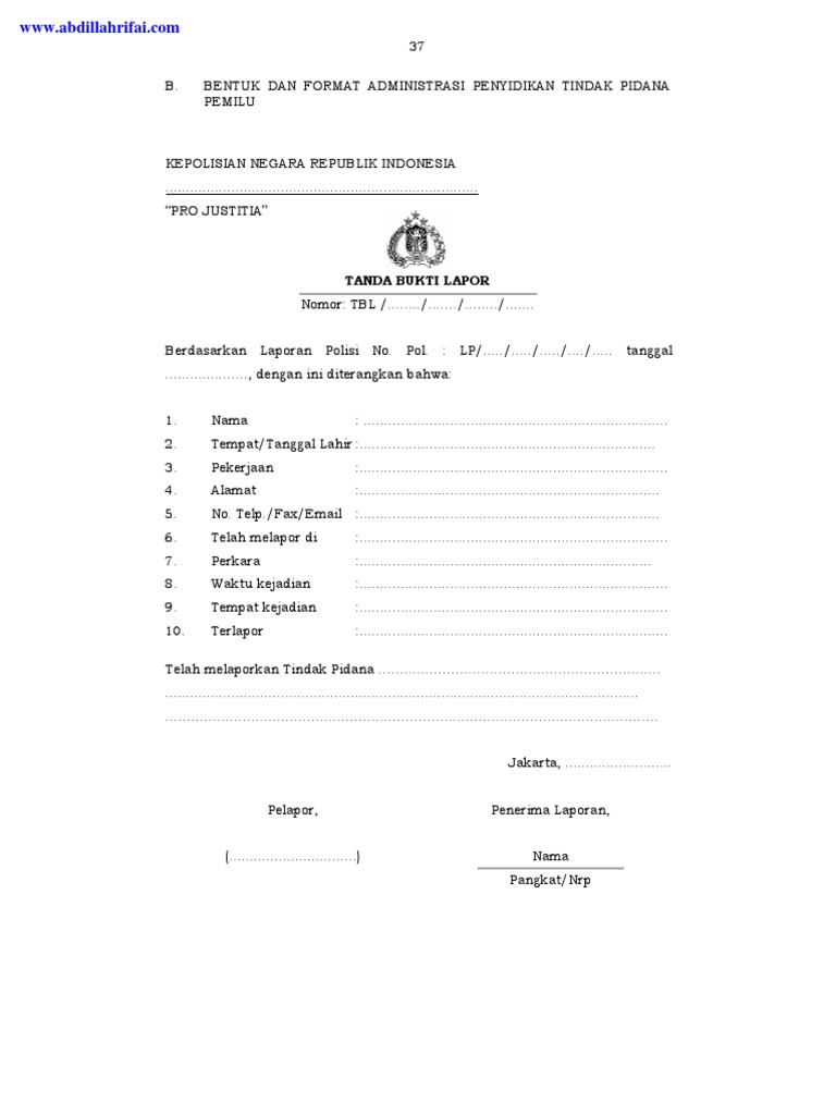 Lampiran Perkap 10 TH 2013 (Lamp-III Format Administrasi) | PDF