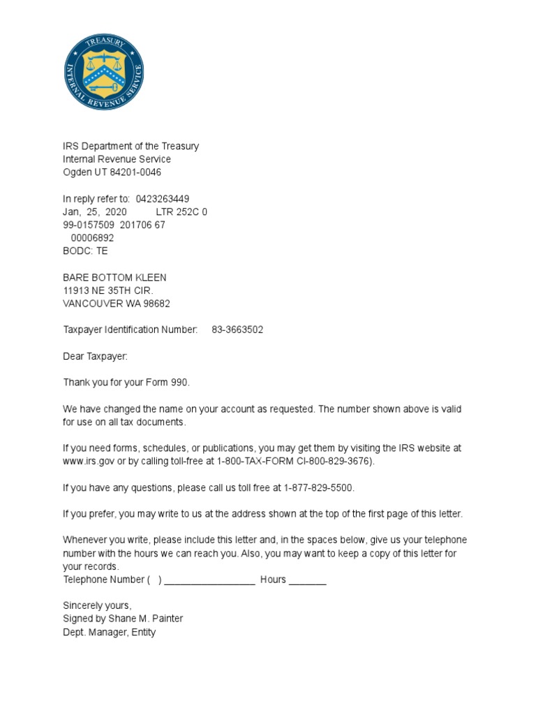 IRS Form 990 Name Change Confirmation | PDF