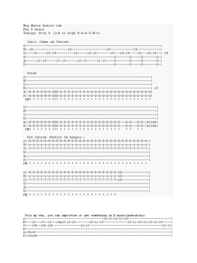 Meg Myers Desire Tab | PDF | Elements Of Music | Music Theory