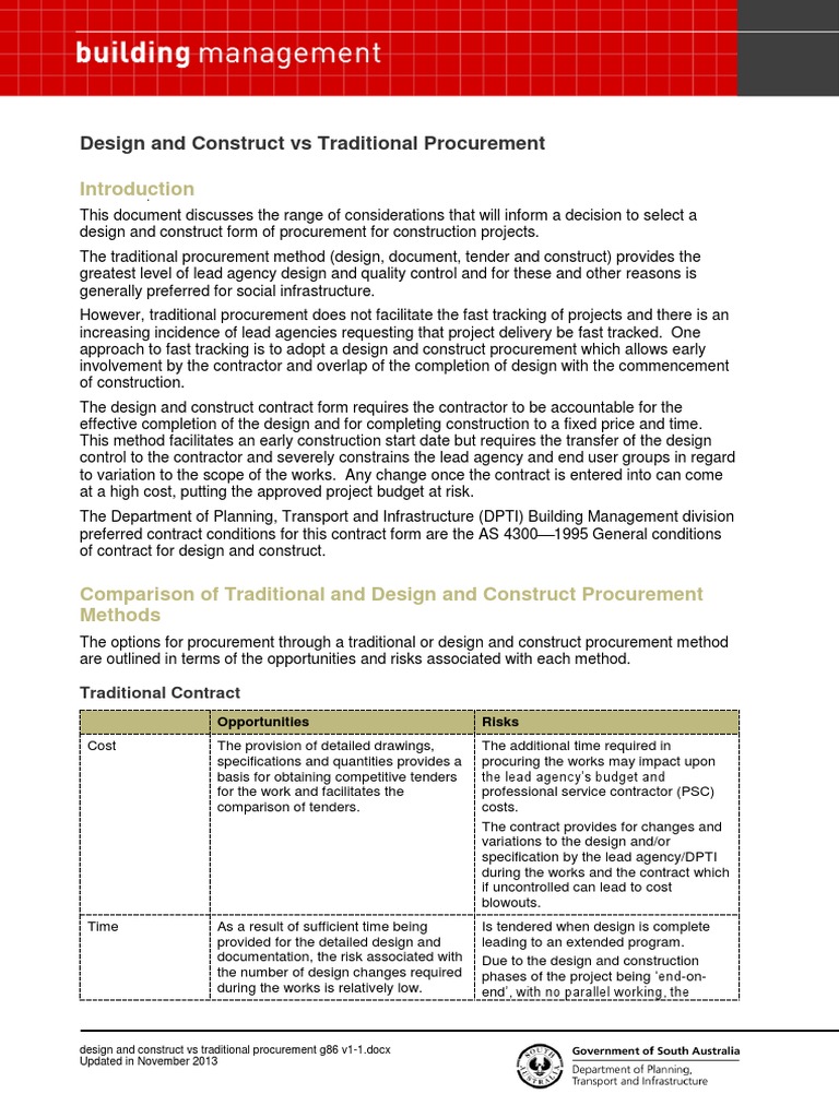 Design and Construct Vs Traditional Procurement G86 | PDF | Procurement ...