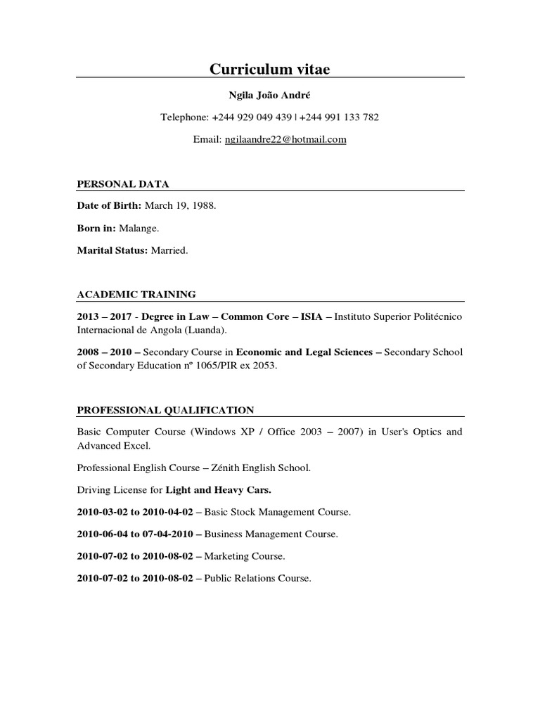 André Ngila (John Storeman) CV - Inglês | PDF
