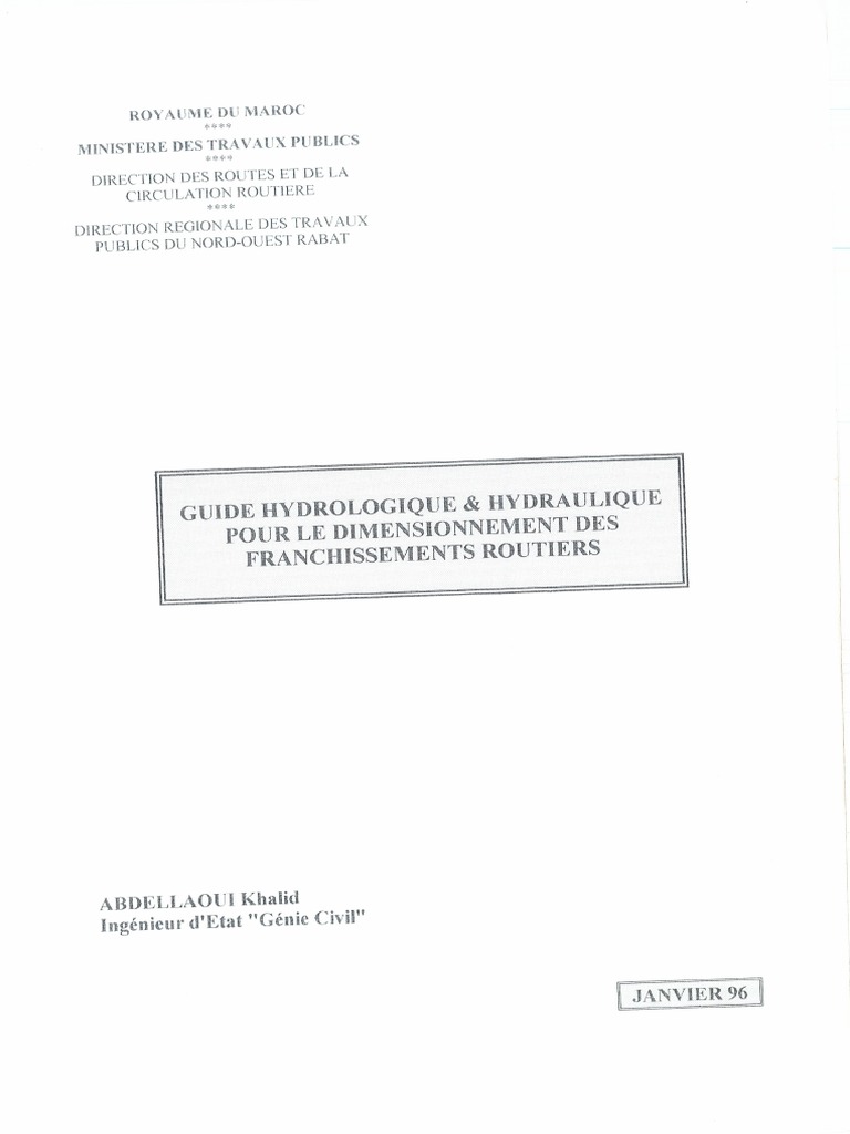 Guide Hydrologie Et Hydraulique Pour Le Dimensionnement Des Franchissements Routiers Maroc 1996 ...