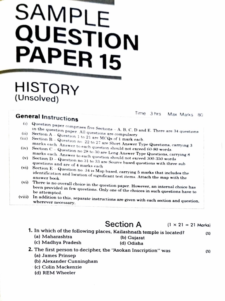 Sample Question Paper 15 History (Unsolved): An Examination Testing ... Sample Question Paper 15 History (Unsolved): An Examination Testing ...