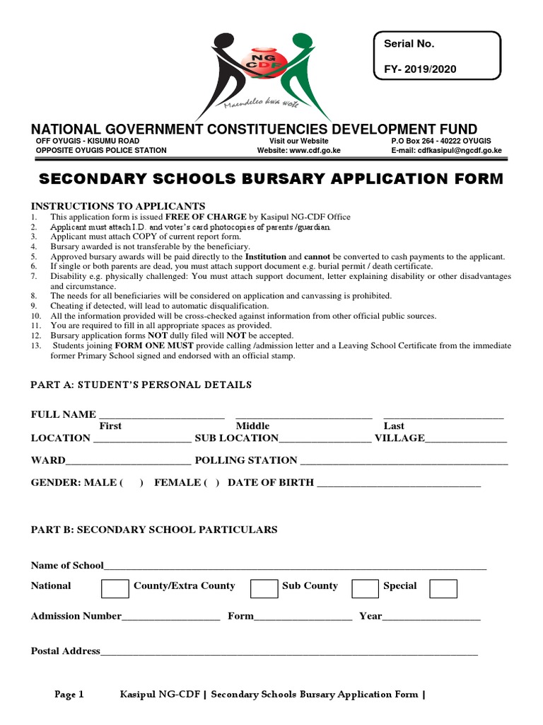 Kas Secondary Bursary Form | PDF
