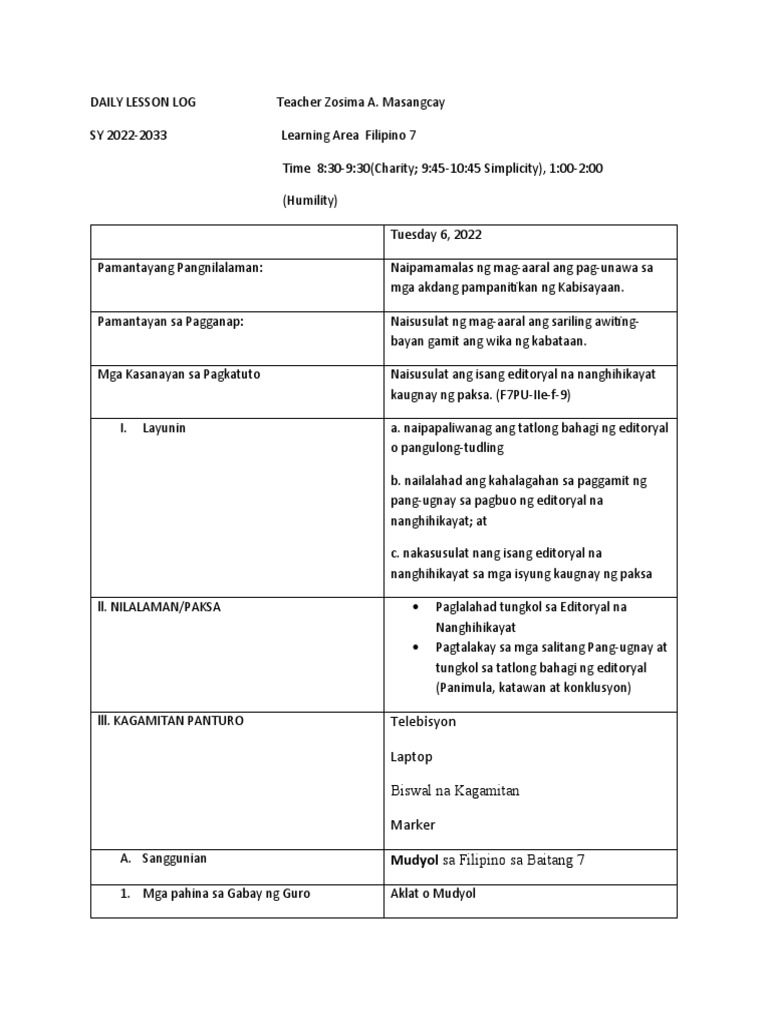 Daily Lesson Log | PDF