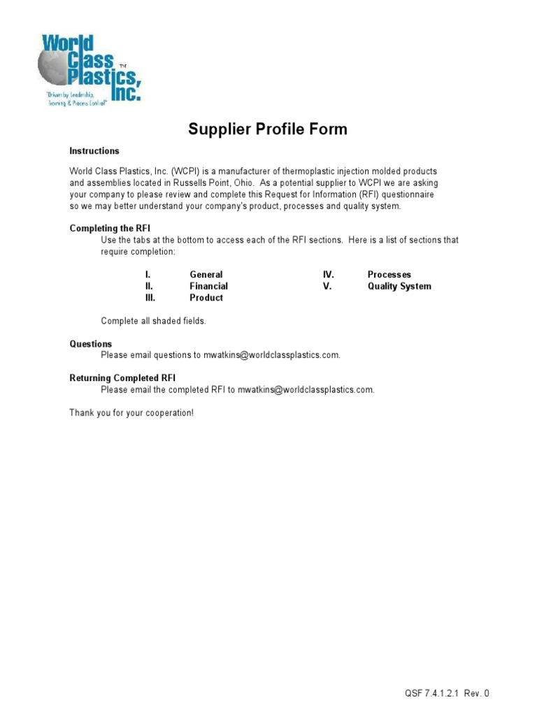 Supplier Profile - QSF 7 - 4 - 1 - 2 - 1 S | PDF | Revenue | Supply Chain