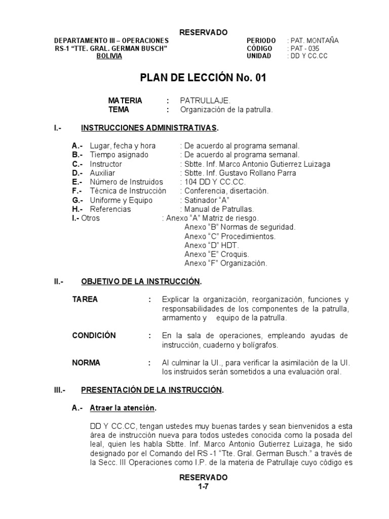 Plan de Lección #1 | PDF | Militar