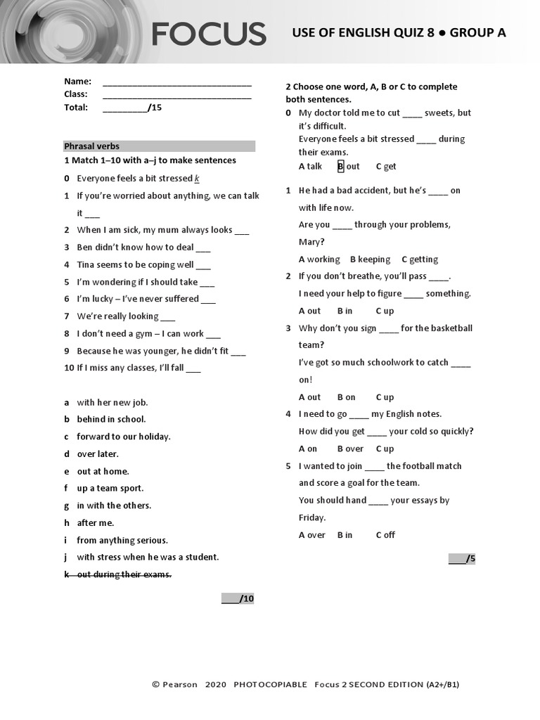 Focus2 2E UoE Quiz Unit8 GroupA | PDF | Linguistics