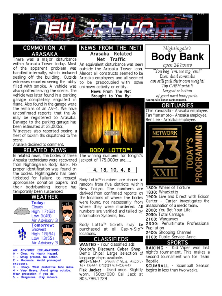 Cyberpunk 2020 - Net - Flavor - New Tolyo Screamsheet 6 by Jon Smejka | PDF