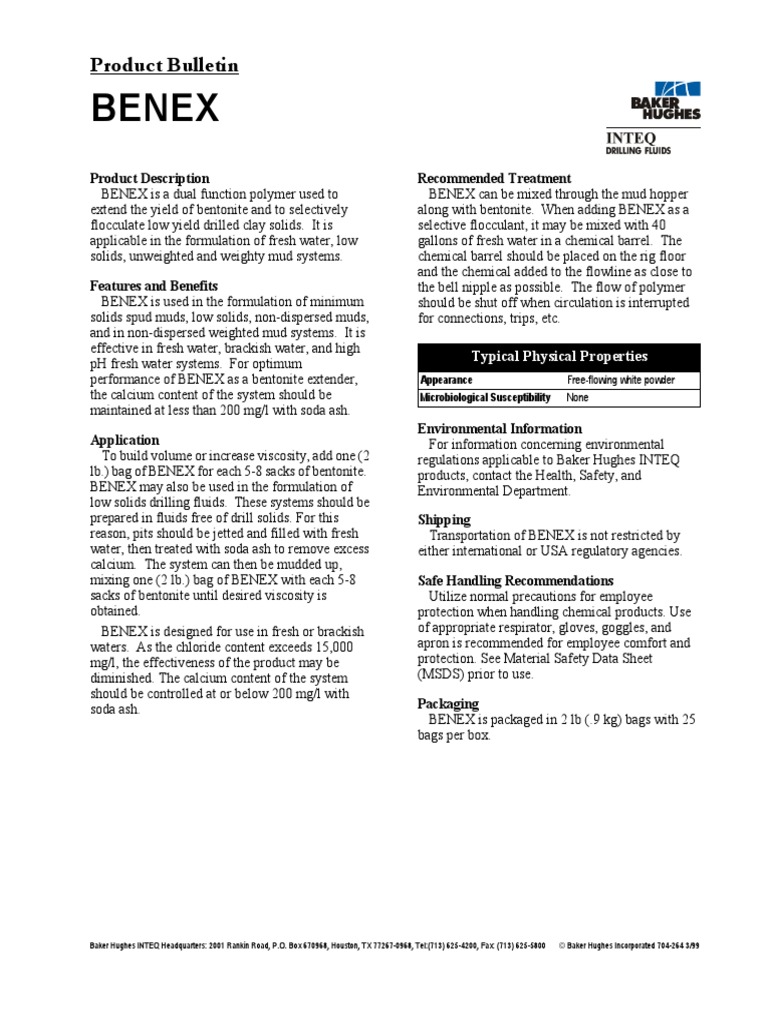 Benex: Product Bulletin | PDF | Materials | Chemistry