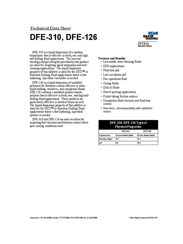 DFE-310, DFE-126: Technical Data Sheet | PDF | Fluid | Liquids