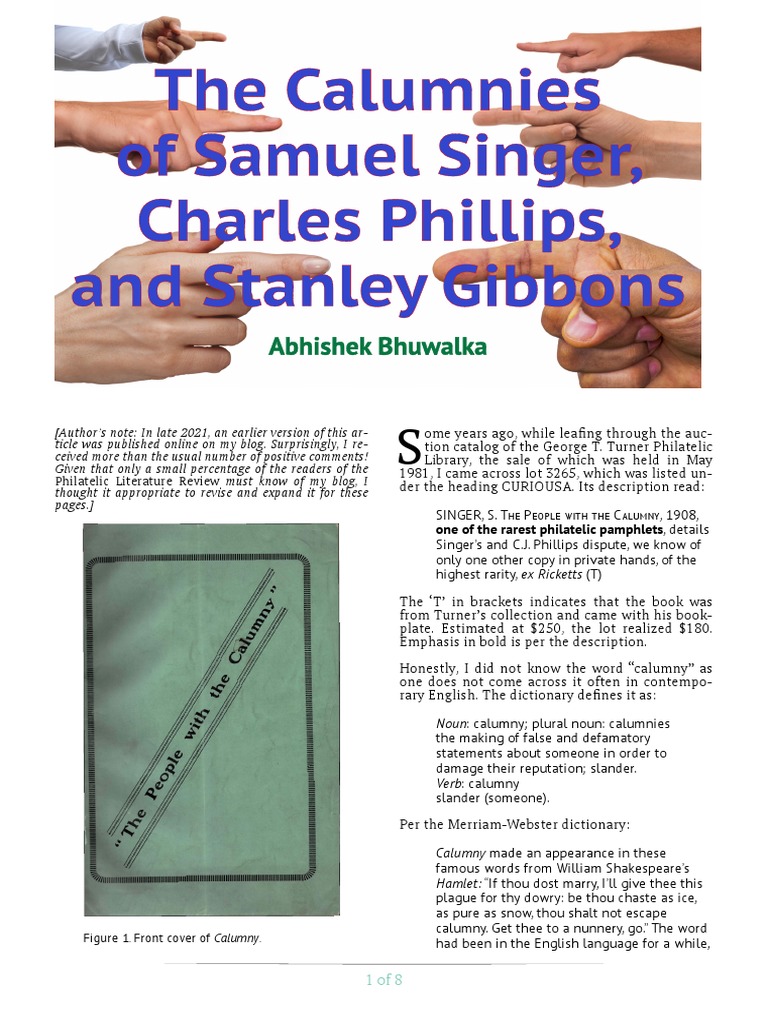 Calumnies of Sam Singer | PDF | Philately | Defamation