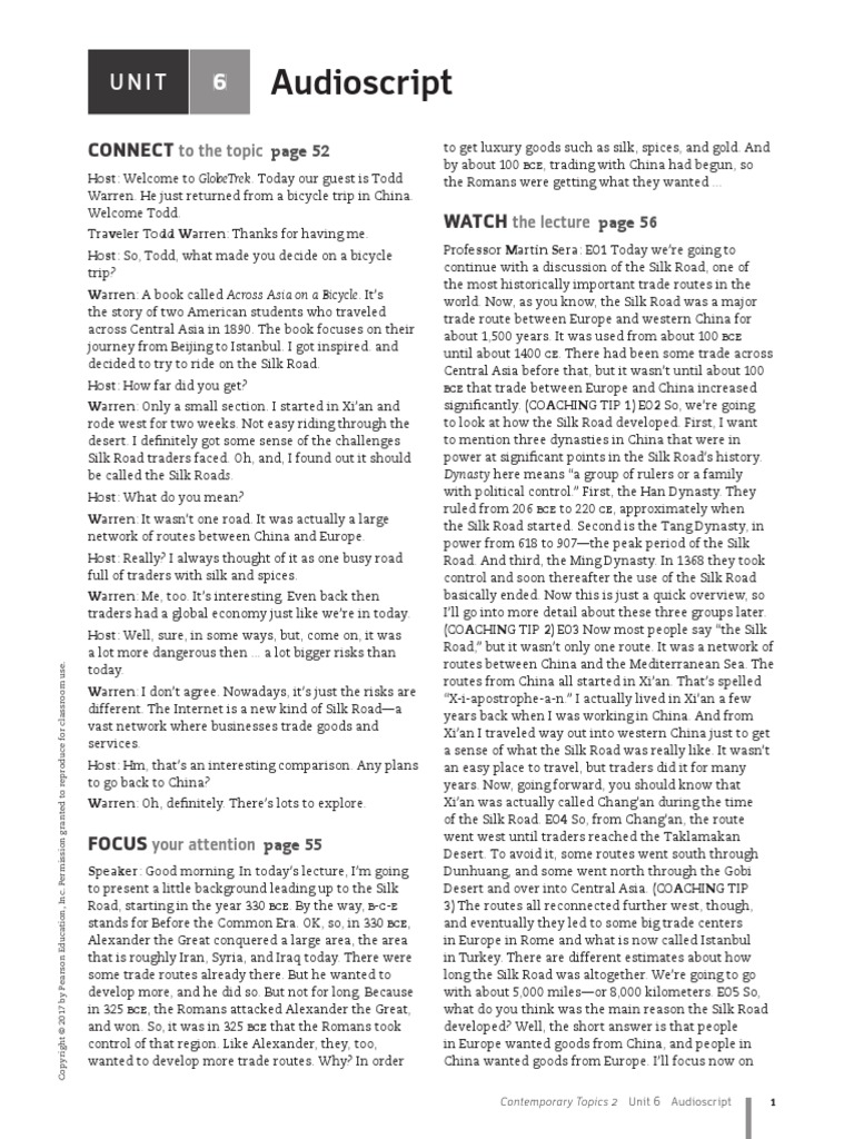 Cont TP Lvl2 0808 U06 Audio | PDF | Silk Road | Money