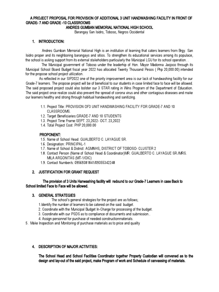 School Handwashing Facility Proposal | PDF | Health Sciences | Public Health