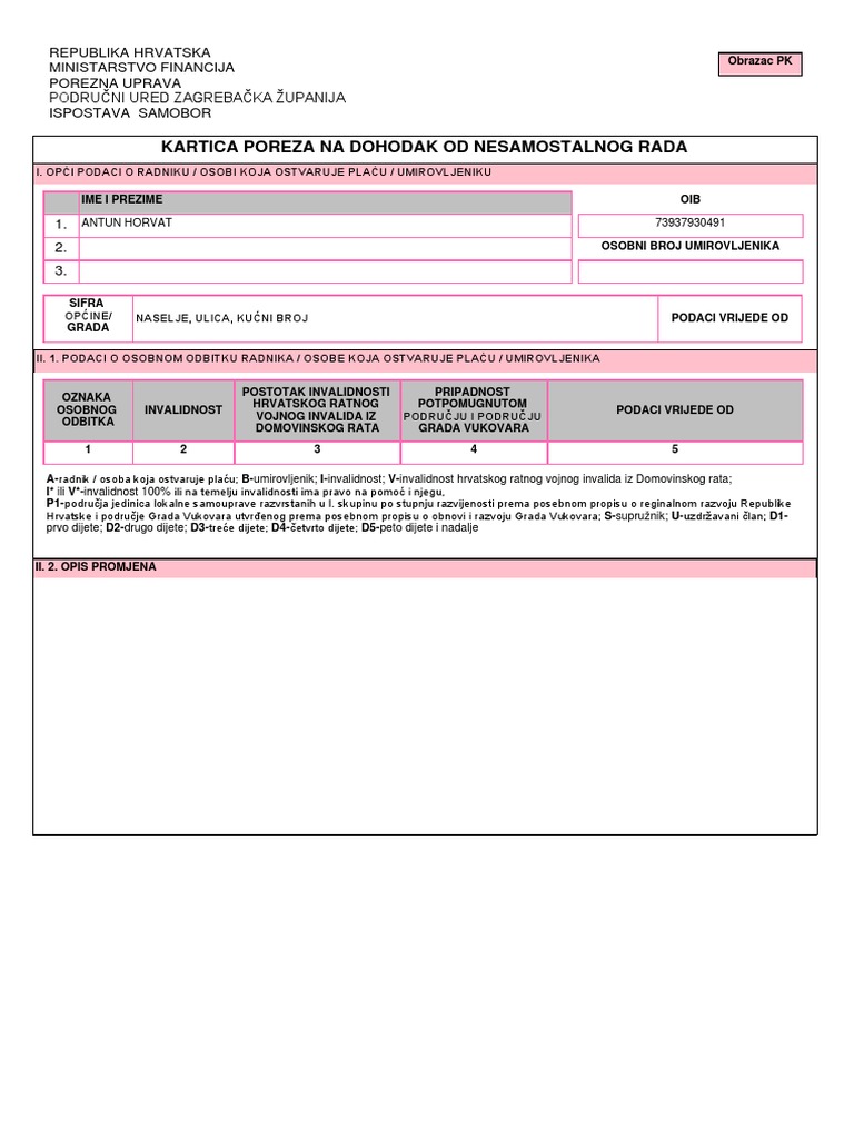 Obrazac Izdavanje PK | PDF