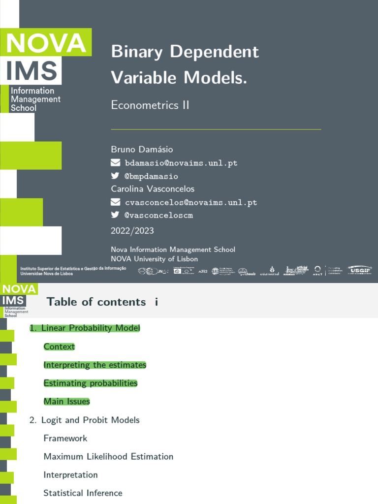Econometrics II: Binary Models Guide | PDF | Logistic Regression ...