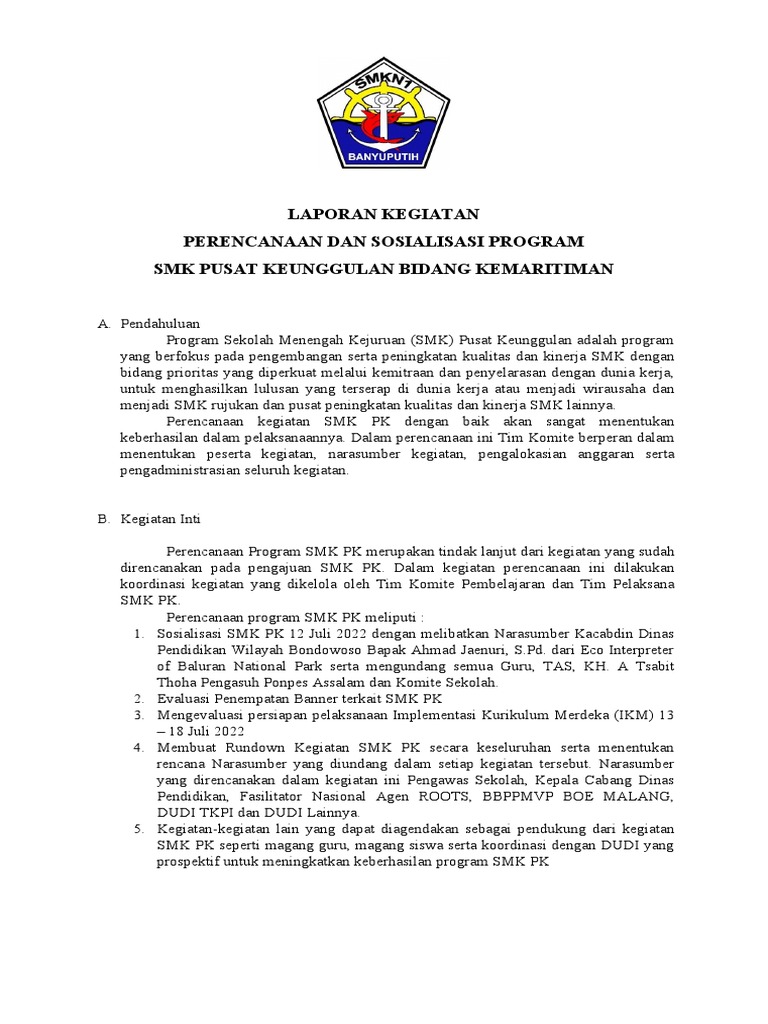 Laporan Kegiatan SMK PK | PDF