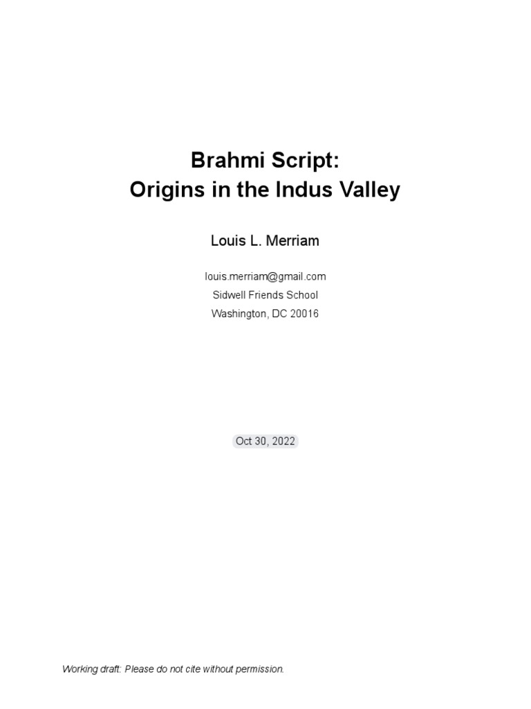 Brahmi Script - Origins in The Indus Valley | PDF | South Asia ...