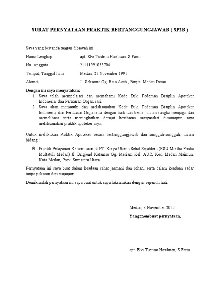 SURAT (SP2B) Apotek | PDF