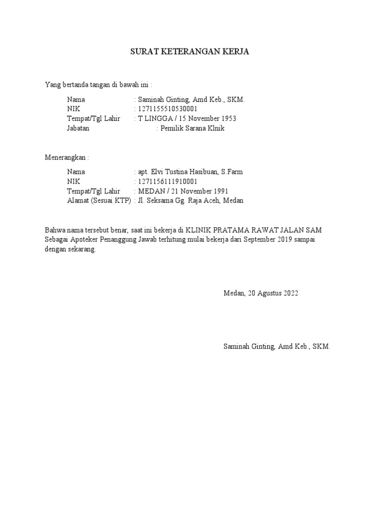 Surat Keterangan Kerja | PDF
